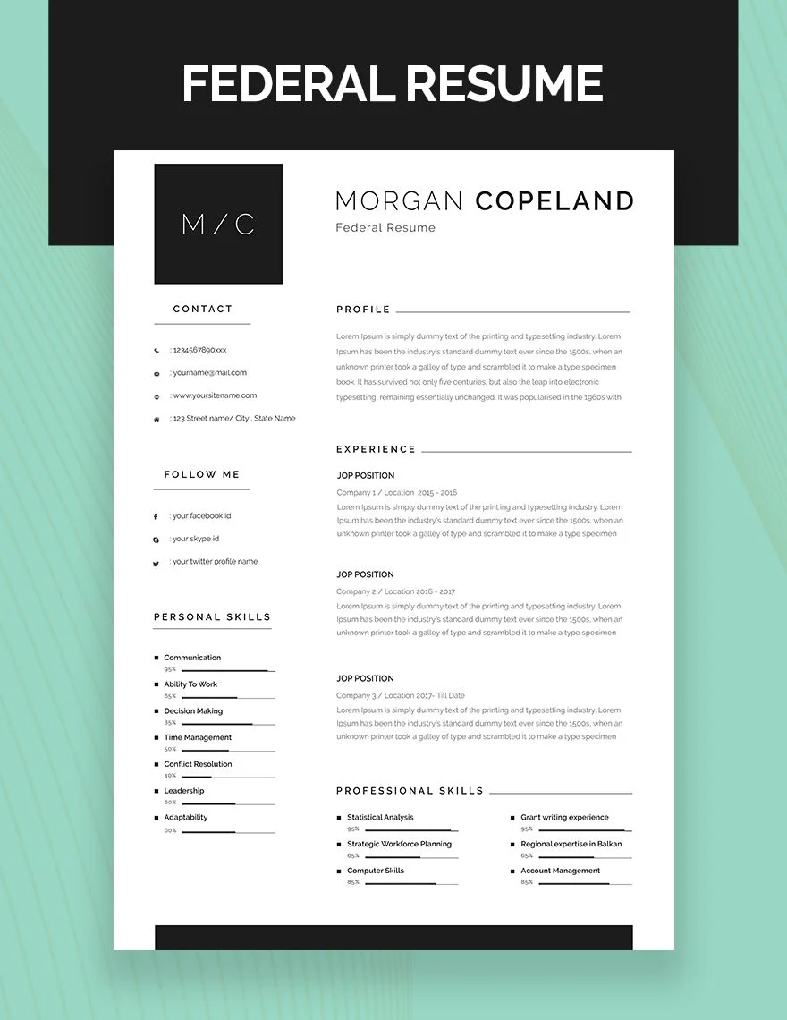 7+ Federal Resume Template - Word, PDF