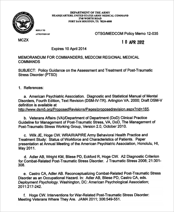 Sample Army Memo Template 8 PDF Word Google Docs Documents Download