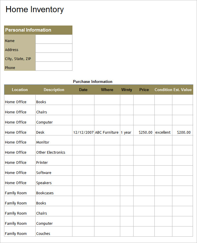 Home Inventory Template - 15 Free Excel, PDF Documents Download