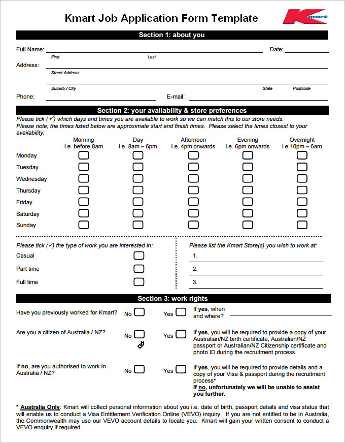 50 Free Employment Job Application Form Templates Printable Generic 