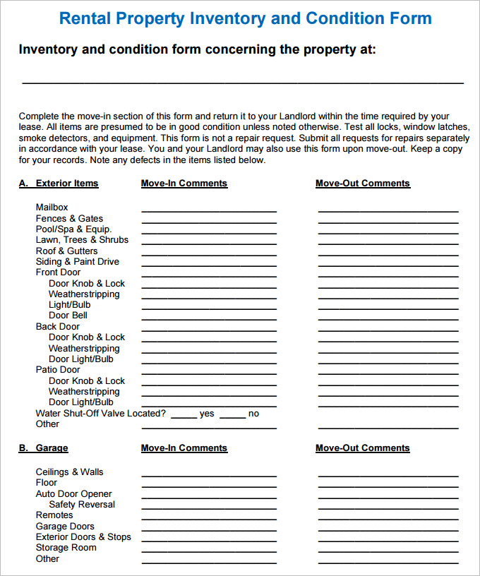 Sample Rental Inventory Template 18 Free Excel PDF Documents 