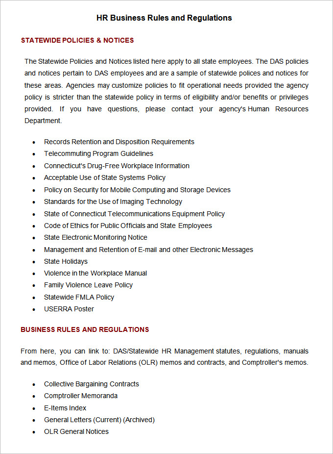 21+ HR Rules & Regulations - Samples & Examples