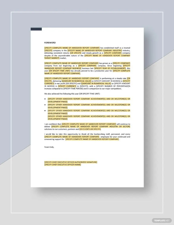 Free 35+ Handover Report Templates in MS Word, PDF, Google Docs, Pages