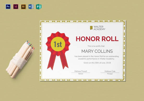 Honor Roll Certificate Template PDF Template