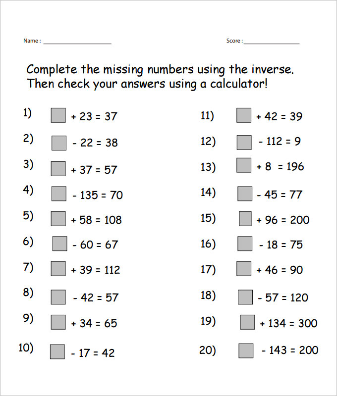 15+ Sample Missing Numbers Worksheet Templates