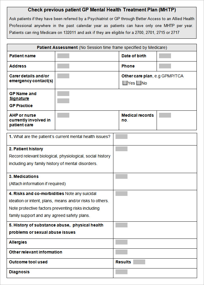 Mental Health Plan Template