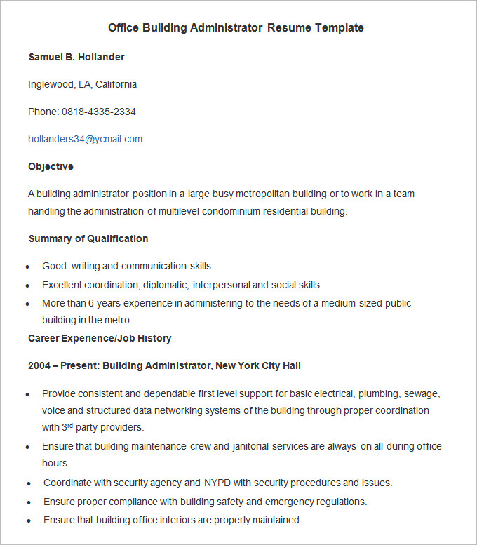 Administration Resume Template - 34+ Free Samples, Examples, Format ...