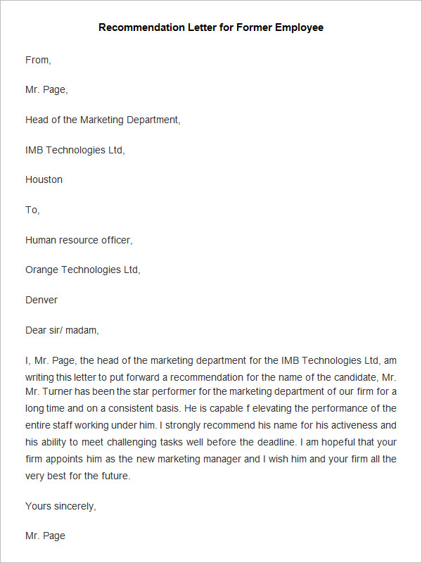 26 FREE Employee Recommendation Letters PDF DOC