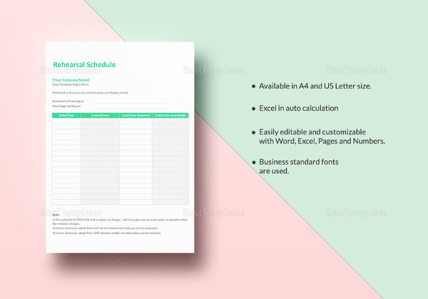 14+ Rehearsal Schedule Templates - Word, Excel, PDF
