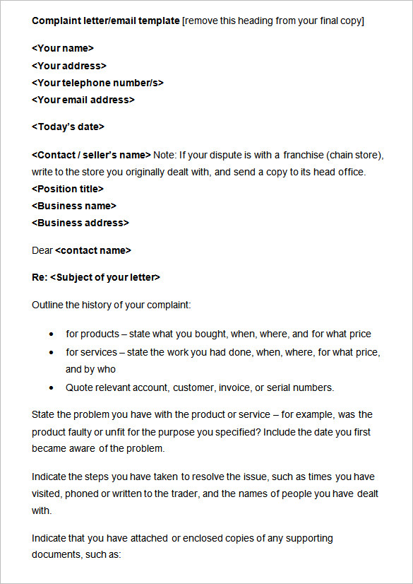 How To Draft A Complaint Email Complaint Letter Sample For Poor 