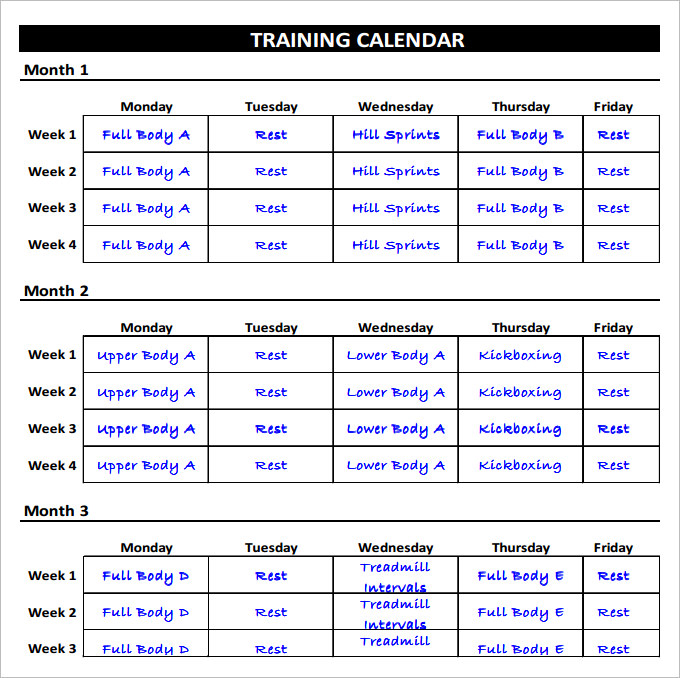Fitness Schedule Template 12 Free Excel PDF Documents Download 