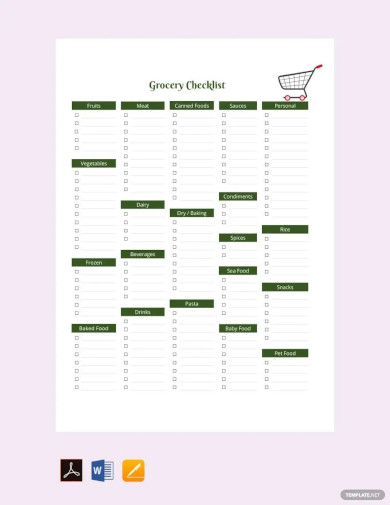 Grocery Checklist Template - 14+ Word, Excel, PDF Documents Download!