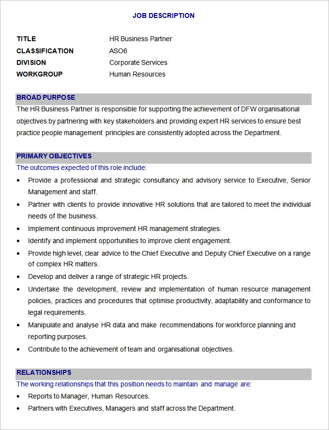 55 FREE HR Job Description Templates HR Templates Free Premium