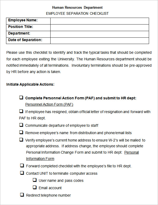 33+ HR Checklist Templates - Free Sample Example Format