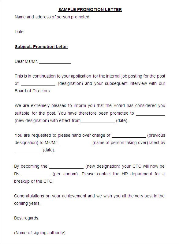 21+ FREE Promotion Letter Templates - PDF, DOC, Apple Pages, Google Docs