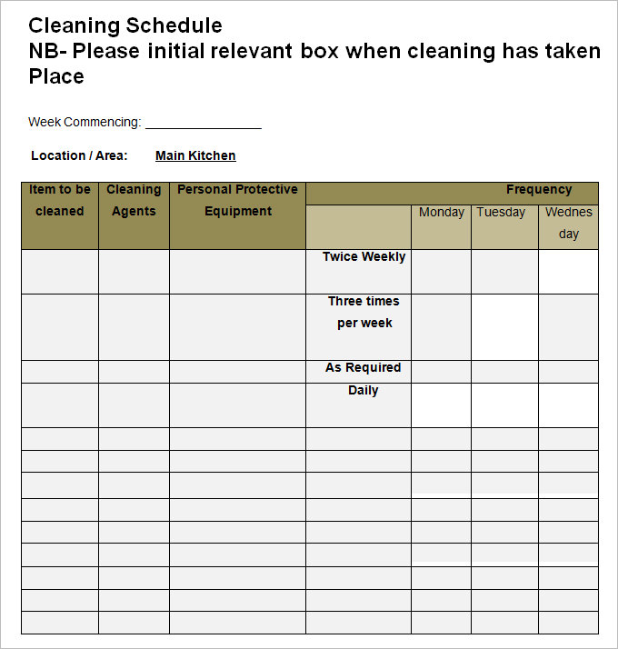 Restaurant Cleaning Schedule Template Excel Excel Templates