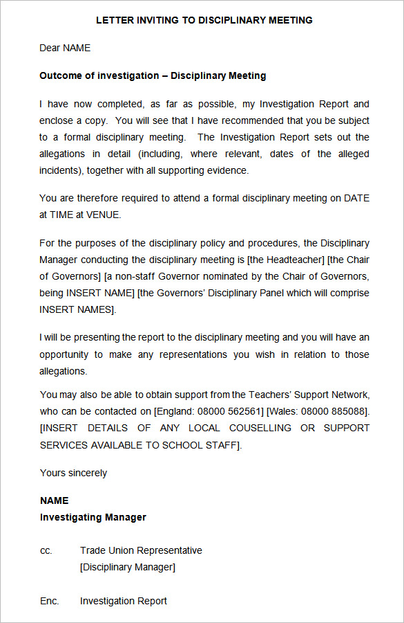 Casual Uniform View 39 Sample Letter Invite To Disciplinary Meeting