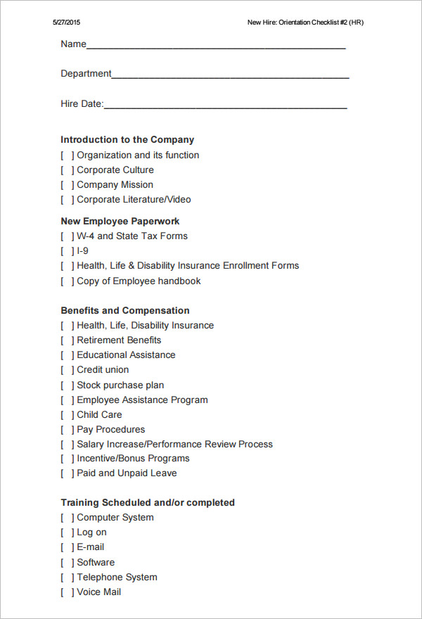 33+ HR Checklist Templates - Free Sample Example Format