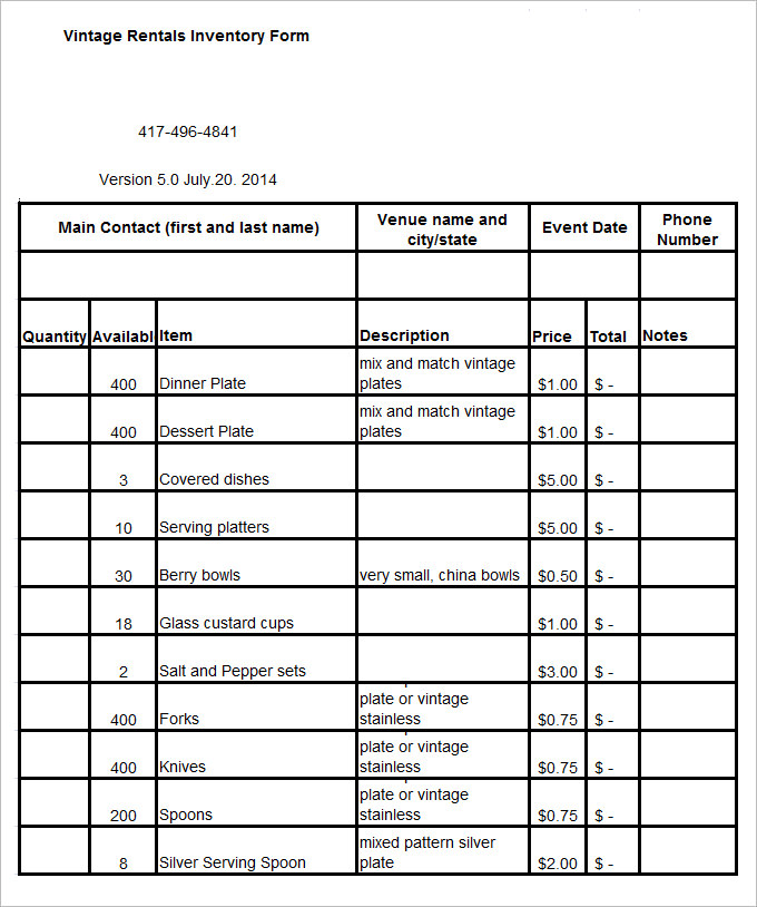 Sample Rental Inventory Template - 18 Free Excel, PDF Documents Download