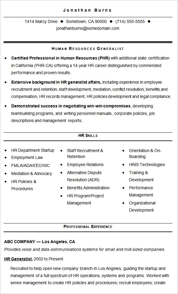 Hr Resume Templates