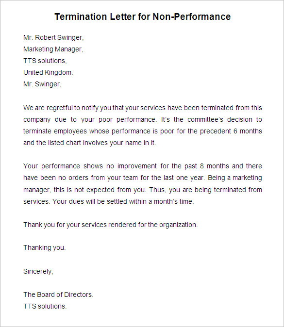 Sample Termination Letter For Poor Performance India Classles Democracy