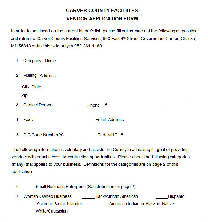 Vendor Application Template 12 Free Word PDF Documents Download 