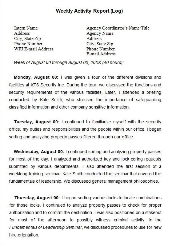 Daily Activity Report Template