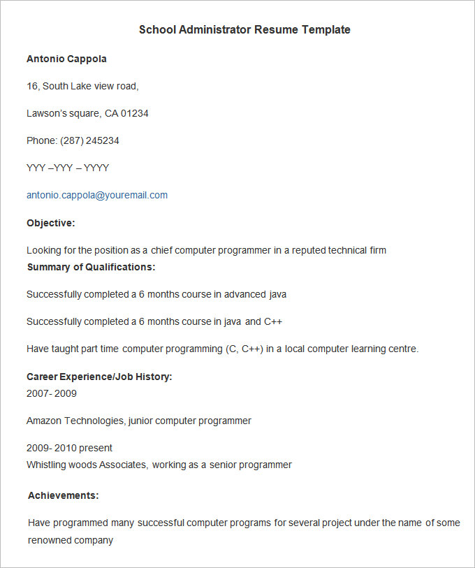 Administration Resume Template - 34+ Free Samples, Examples, Format ...