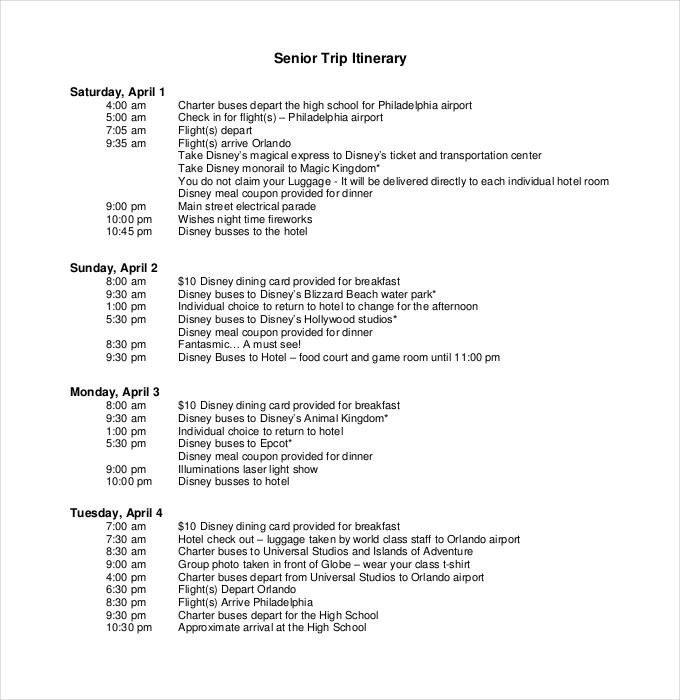 31 Trip Itinerary Templates PDF DOC Excel