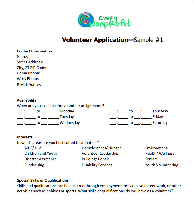 14+ Volunteer Application Template - Word, PDF