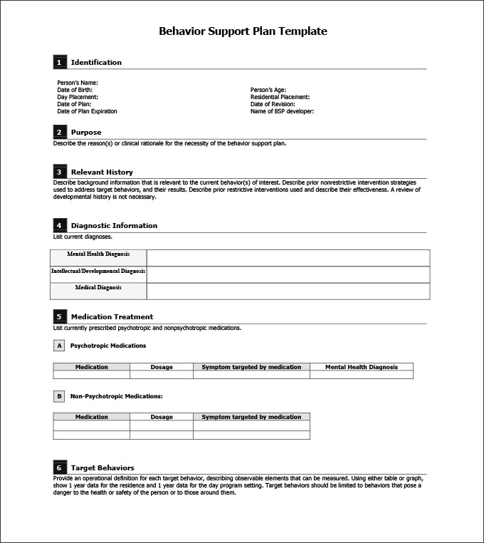 Behavior Support Plan Template - 4+ Free Word, PDF Documents Download