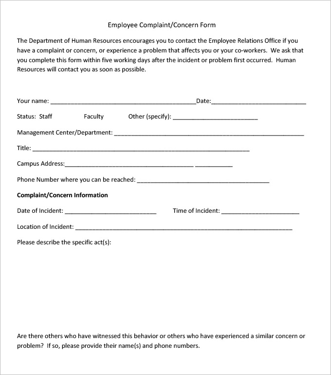 26+ HR Complaint Forms - Free Sample, Example Format