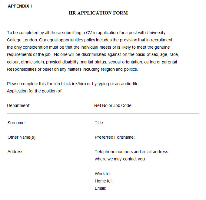 17 Sample Hr Application Forms And Templates Pdf Doc