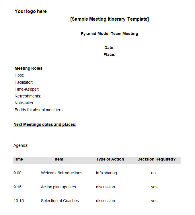 10+ Meeting Itinerary Template - Word, PDF