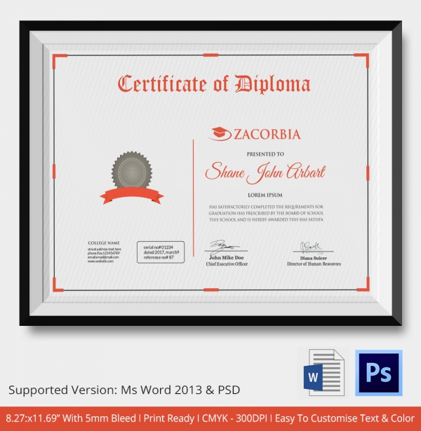 Diploma Certificate Template - 26+ Free Word, PDF, PSD, EPS, InDesign ...