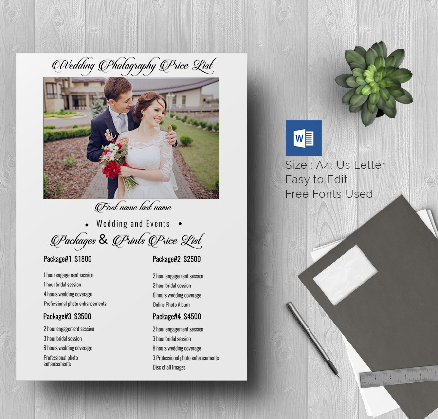  Wedding Price List Template 