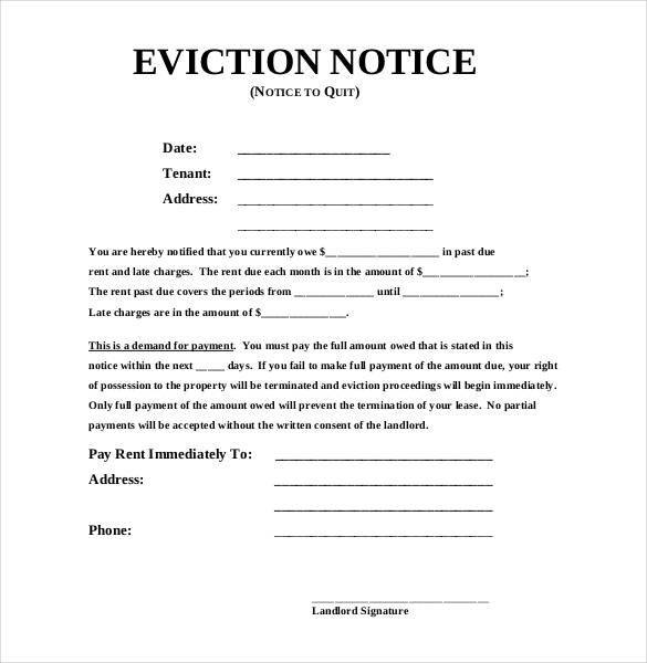 22+ Sample Eviction Notice Templates - PDF, Google Docs, MS Word, Apple ...
