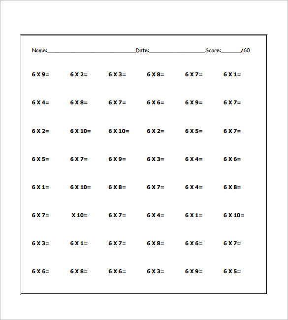 Printable Multiplication Worksheets 6 Times Tables Review Home Decor
