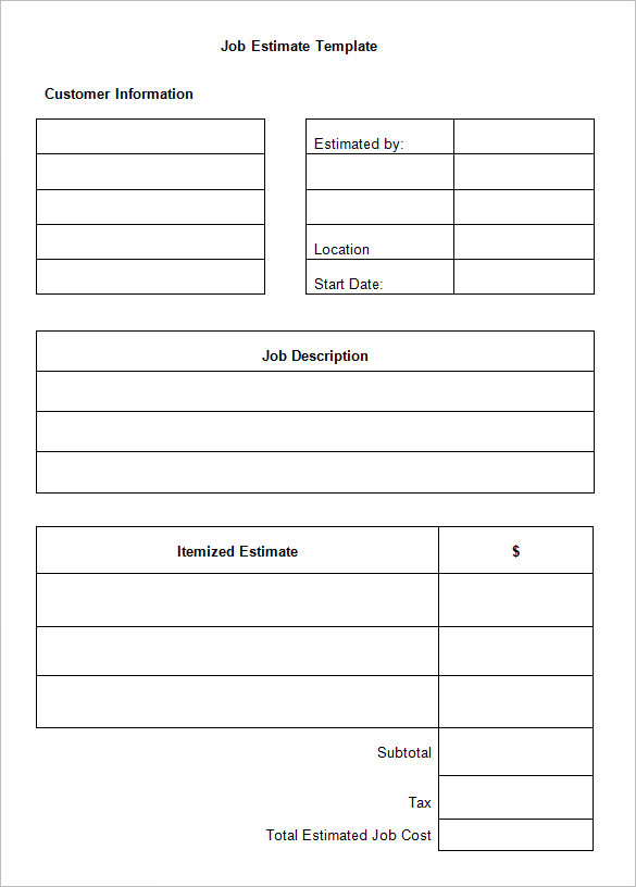 5 Job Estimate Templates Free Word Excel PDF Documents 