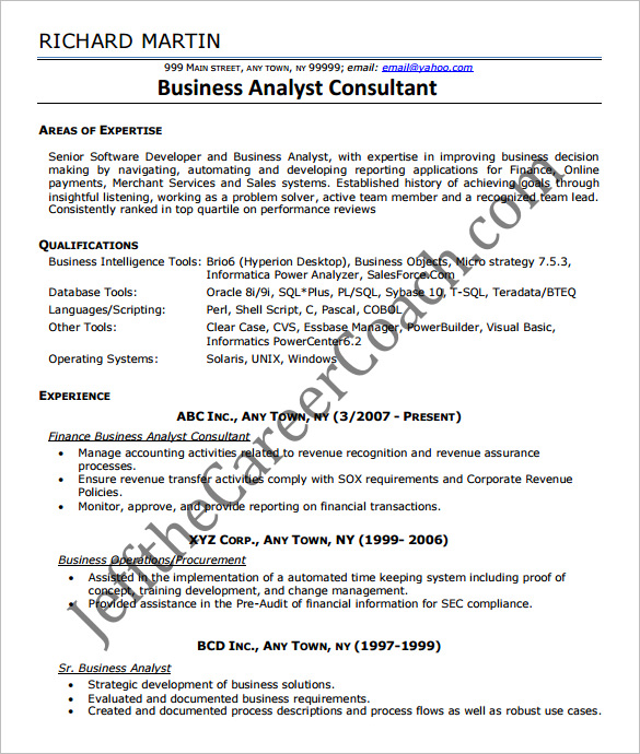 Business Analyst Resume Template - 29+ Free Samples, Examples, Format ...