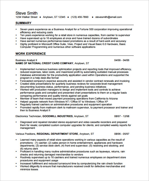 Business Analyst Resume Template 29 Free Samples Examples Format Business Analyst Resume Template 29 Free Samples Examples Format