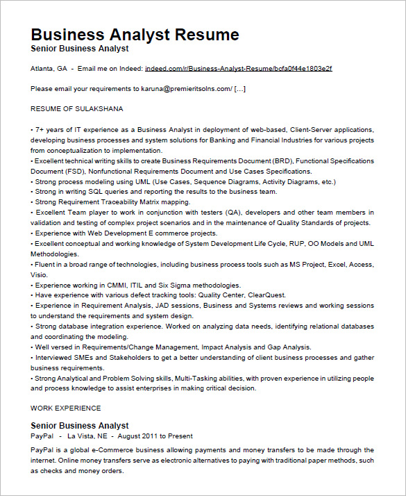 Business Analyst Resume Template 15 Free Samples Examples Format 