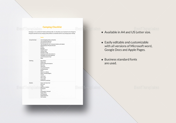 20+ Camping Checklist Templates - DOC, PDF, Excel