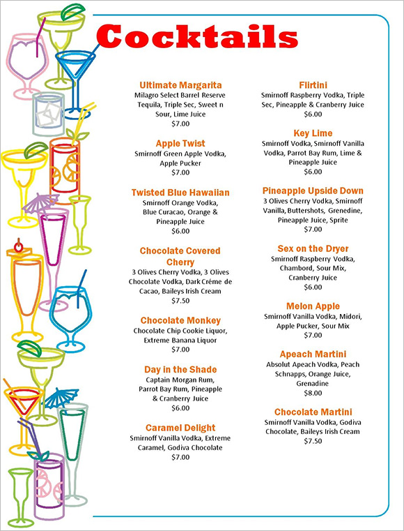 Free Printable Drink Menu Template