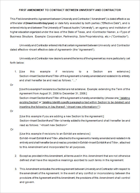Contract Amendment Letter Sample Database Letter Template Collection