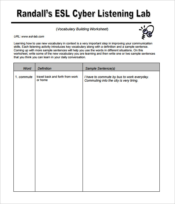 Free 12+ Blank Vocabulary Worksheet Templates - Word, PDF