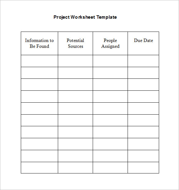 5+ Project Worksheet Templates - Word