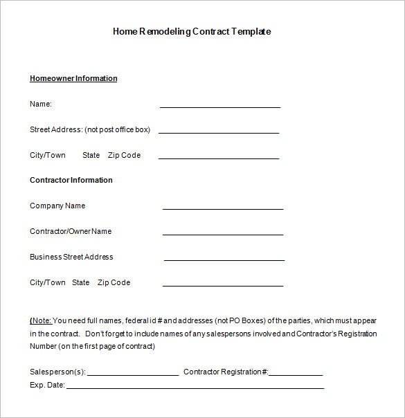 10+ Home Remodeling Contract Templates - Word, Docs, Pages