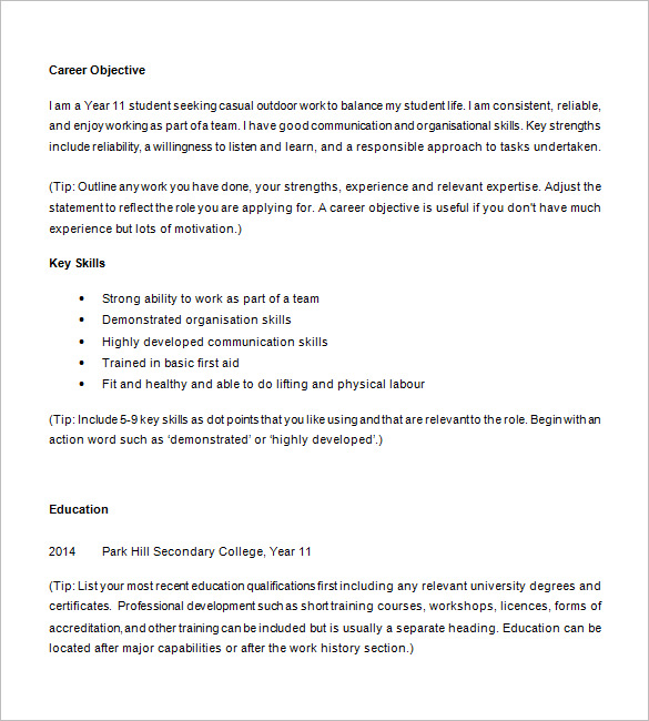 Resume Template High School Student