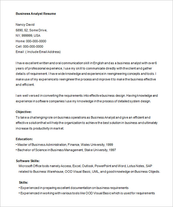 Business Analyst Resume Template - 29+ Free Samples, Examples, Format ...